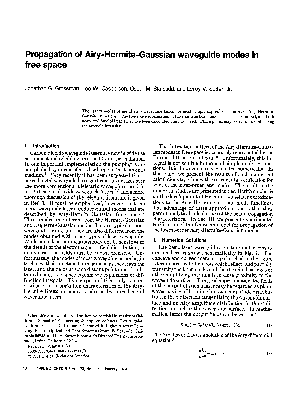 Pdf Propagation Of Airy Hermite Gaussian Waveguide Modes In Free Space