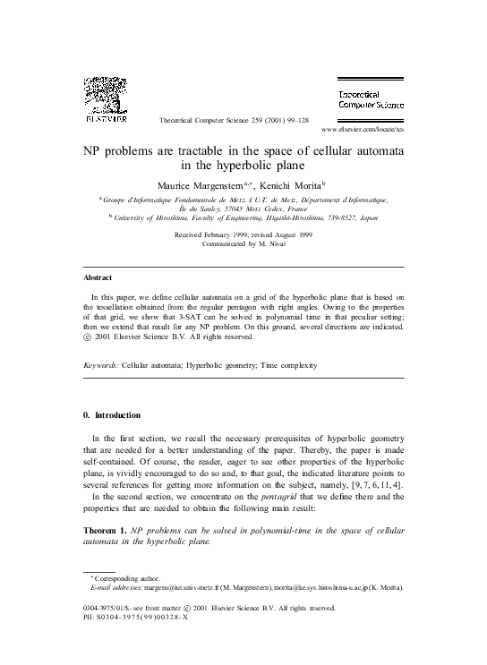 (PDF) NP problems are tractable in the space of cellular automata in the hyperbolic plane