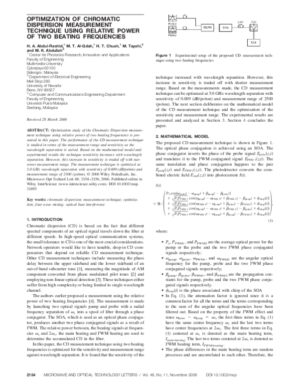 Pdf Optimization Of Chromatic Dispersion Measurement Technique Using Relative Power Of Two