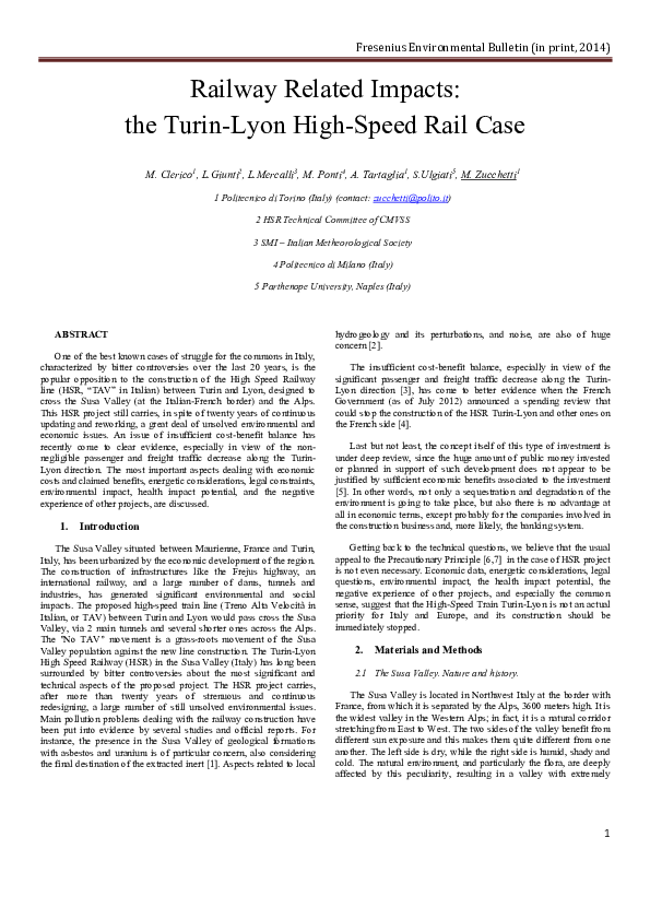 (PDF) Railway Related Impacts: the Turin-Lyon High-Speed Rail Case