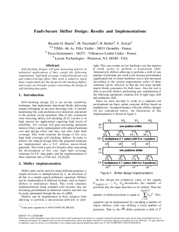Pdf Fault Secure Shifter Design Results And Implementations
