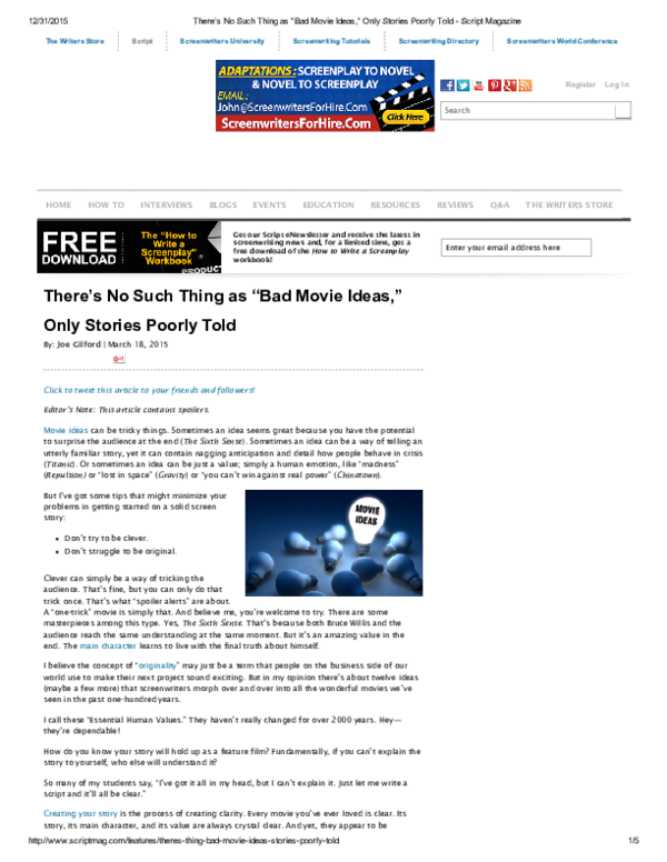 (PDF) THERE'S NO SUCH THING AS "BAD MOVIE IDEAS" JUST A STORY POORLY ...