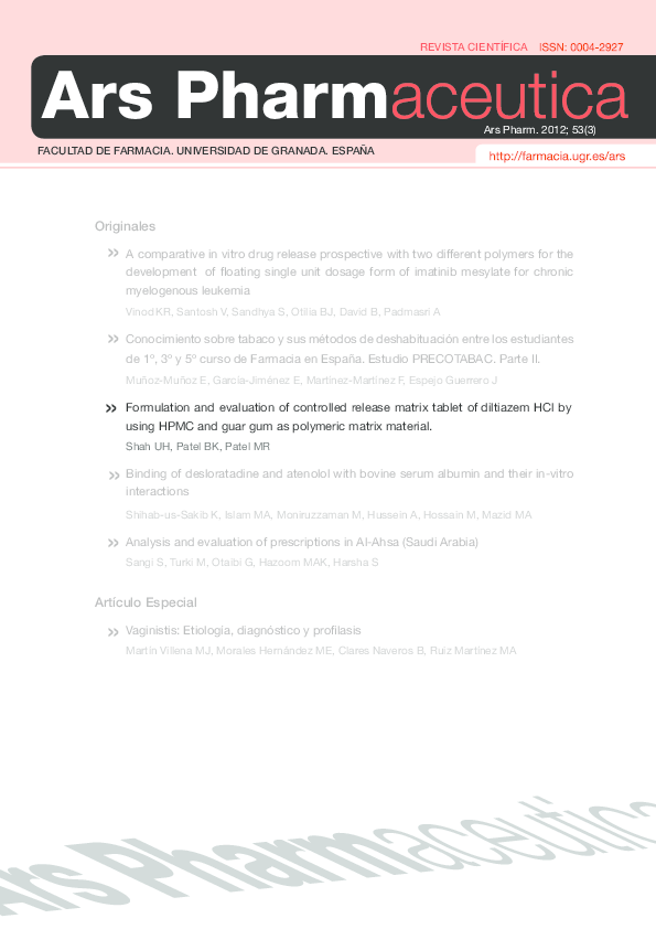 Pdf Formulation And Evaluation Of Controlled Release Matrix Tablet Of Diltiazem Hcl By Using