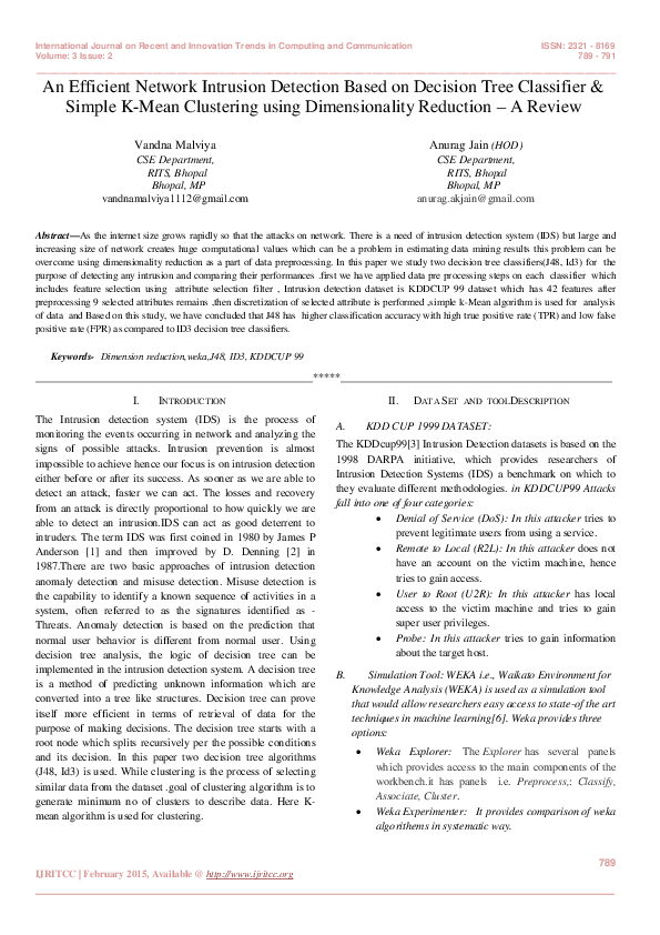 Pdf An Efficient Network Intrusion Detection Based On Decision Tree Classifier And Simple