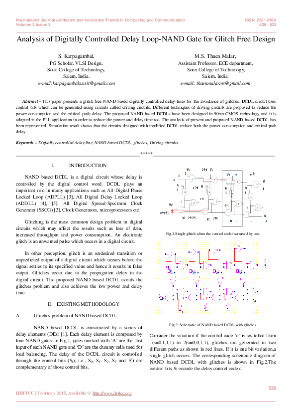 Pdf Analysis Of Digitally Controlled Delay Loop Nand Gate For Glitch