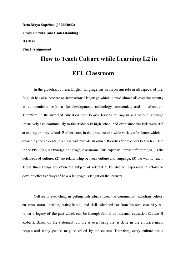 (DOC) How to Teach Culture while Learning L2 in EFL Classroom