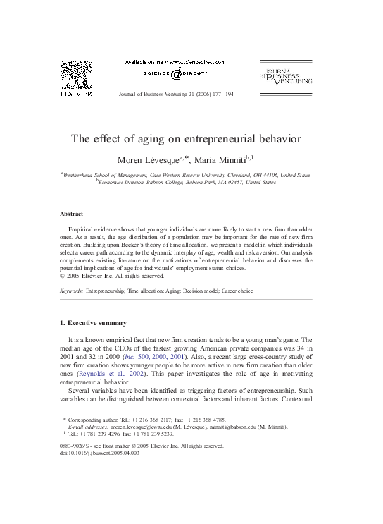 (PDF) JBV Levesque Minniti2006 The Effectof Agingon Entrep Behavior