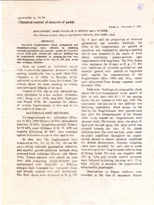 (PDF) Chemical control of stem rot of paddy