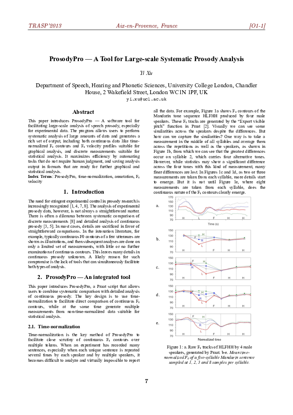 (PDF) ProsodyPro — A Tool for Large-scale Systematic Prosody Analysis