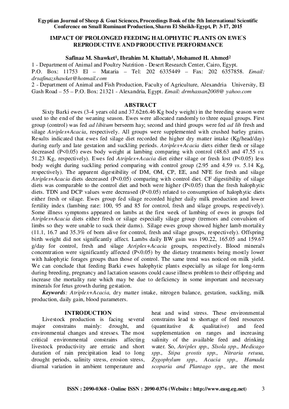 (PDF) Impact of prolonged feeding halophytic plants on ewes reproductive and productive performance