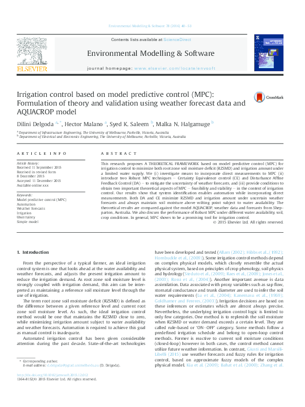(PDF) Irrigation Control Based on Model Predictive Control (MPC ...