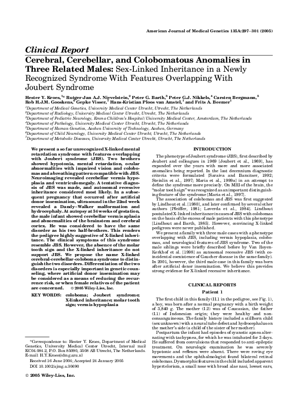 Pdf Cerebral Cerebellar And Colobomatous Anomalies In Three Related Males Sex Linked