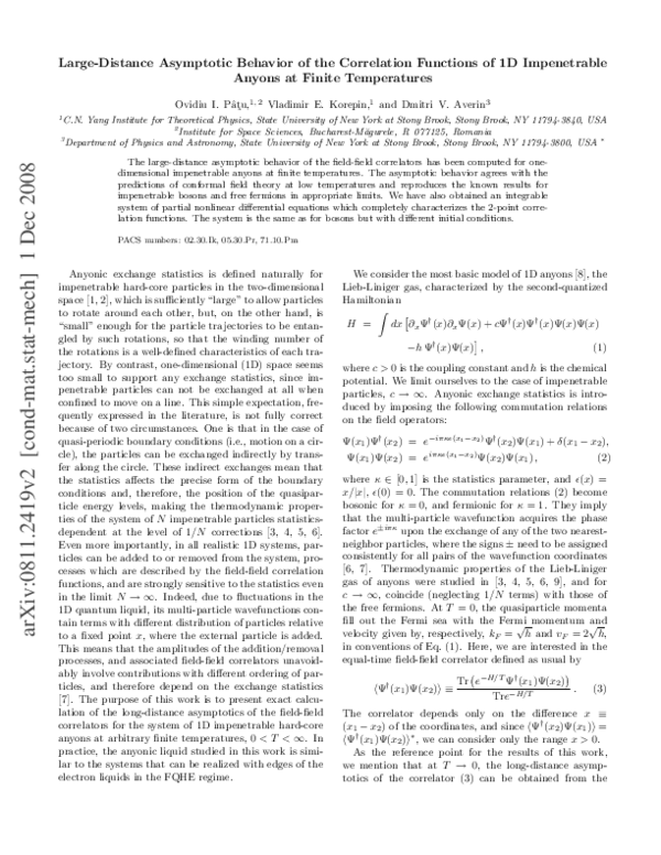 (PDF) Large-distance asymptotic behavior of the correlation functions of 1D impenetrable anyons ...