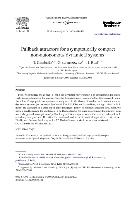 (PDF) Pullback attractors for asymptotically compact non-autonomous dynamical systems