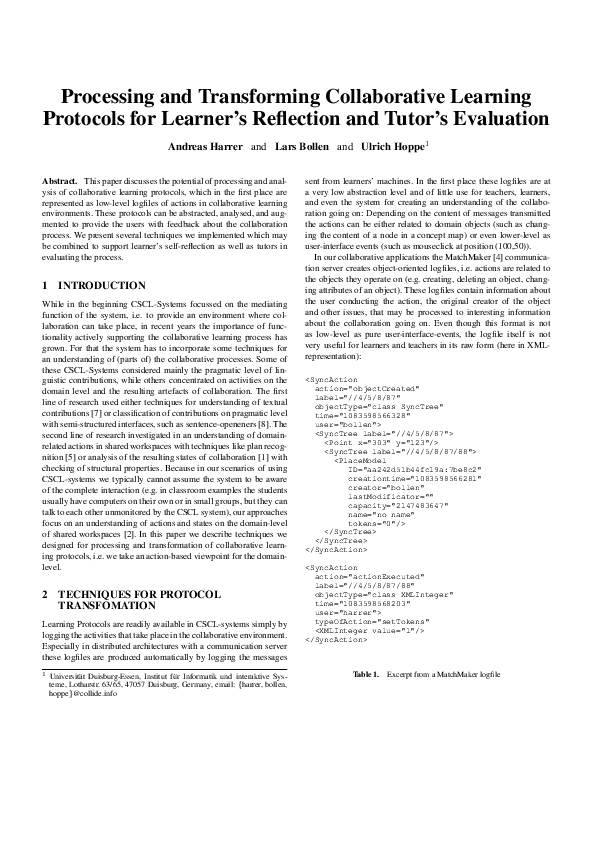 (PDF) Processing and transforming collaborative learning protocols for learner's reflection and ...