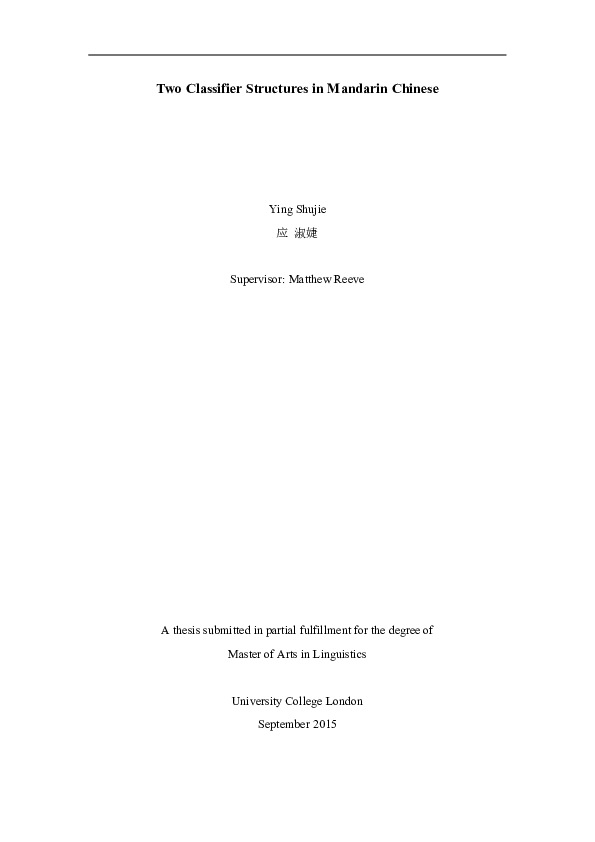 (PDF) Two Classifier Structures in Mandarin Chinese