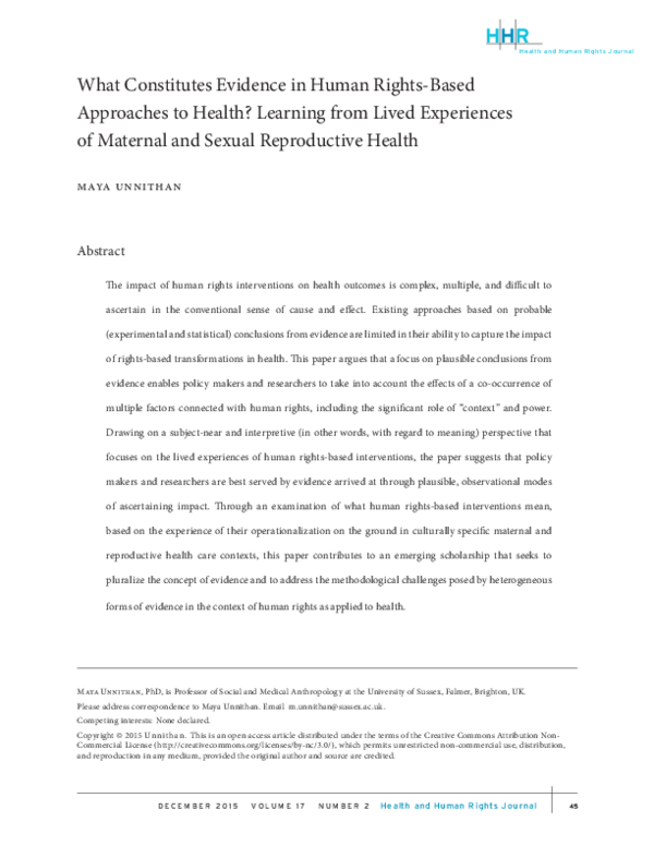 (PDF) What Constitutes Evidence in Human Rights-Based Approaches to Health?