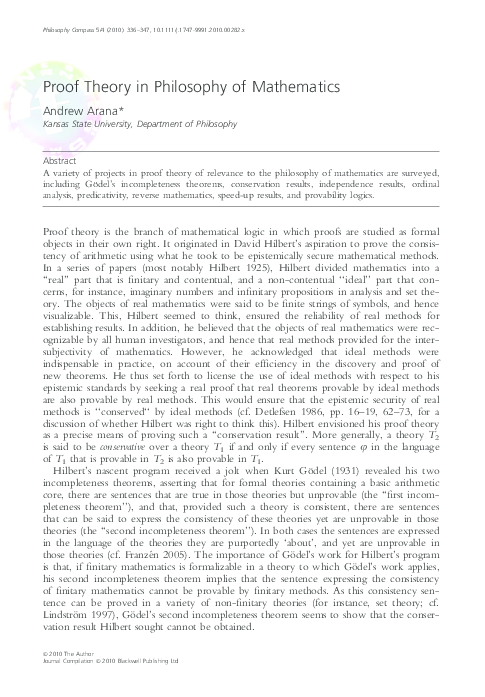 (PDF) Proof Theory in Philosophy of Mathematics
