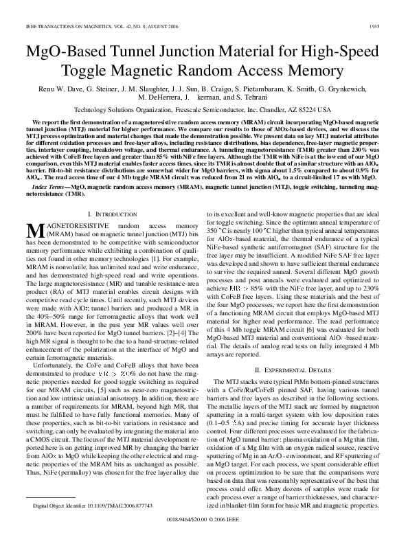 (PDF) MgO-Based Tunnel Junction Material for High-Speed Toggle Magnetic ...