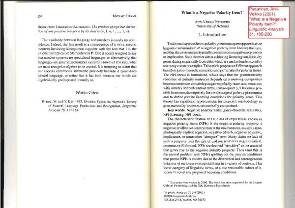 (PDF) What is a Negative Polarity Item?