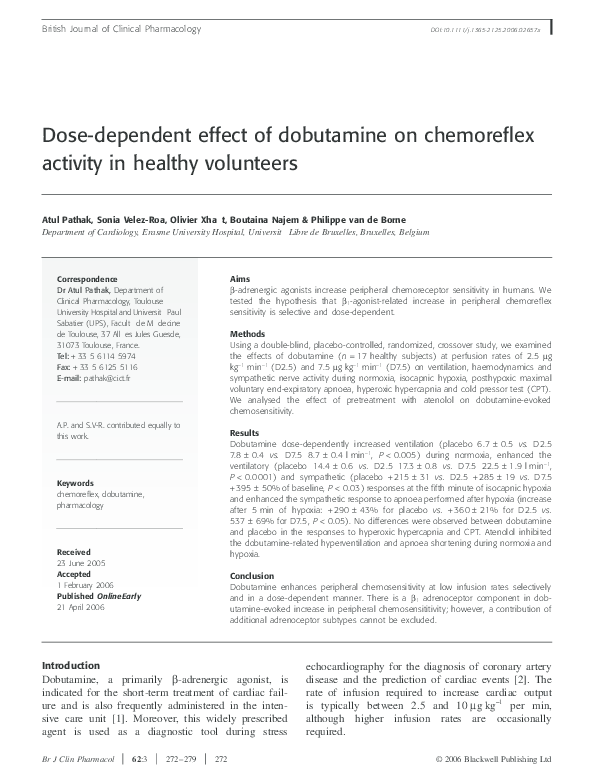 (PDF) Dose-dependent effect of dobutamine on chemoreflex activity in ...