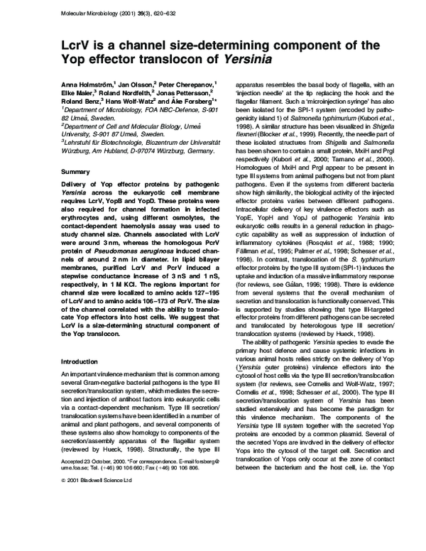 (PDF) LcrV is a channel size-determining component of the Yop effector ...