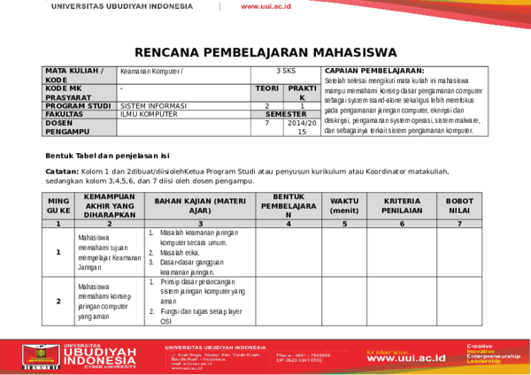(DOC) RENCANA PEMBELAJARAN MAHASISWA