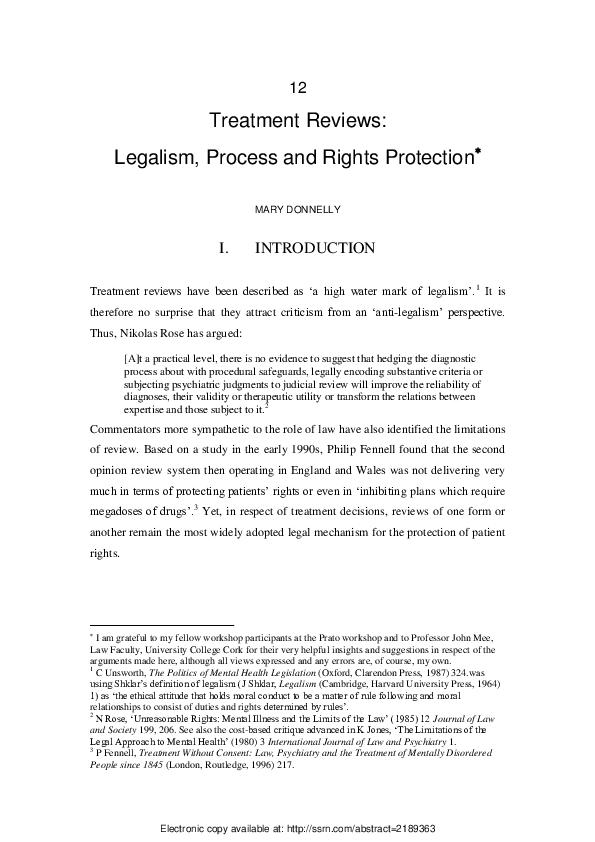 (PDF) Treatment Reviews:Legalism, Process and Rights Protection