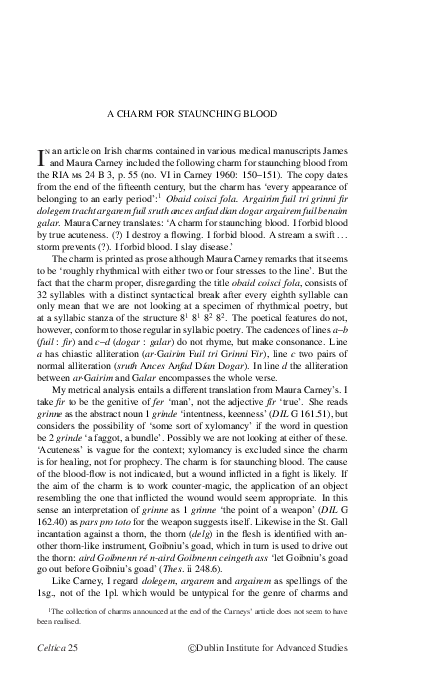 (PDF) A Charm for Staunching Blood