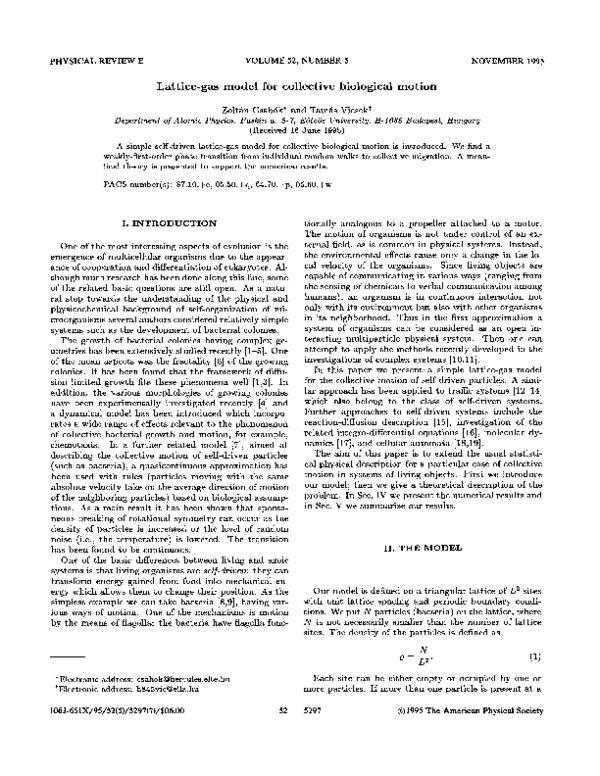 Pdf Lattice Gas Model For Collective Biological Motion