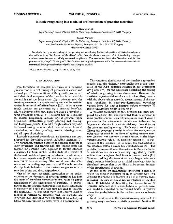 (PDF) Kinetic roughening in a model of sedimentation of granular ...
