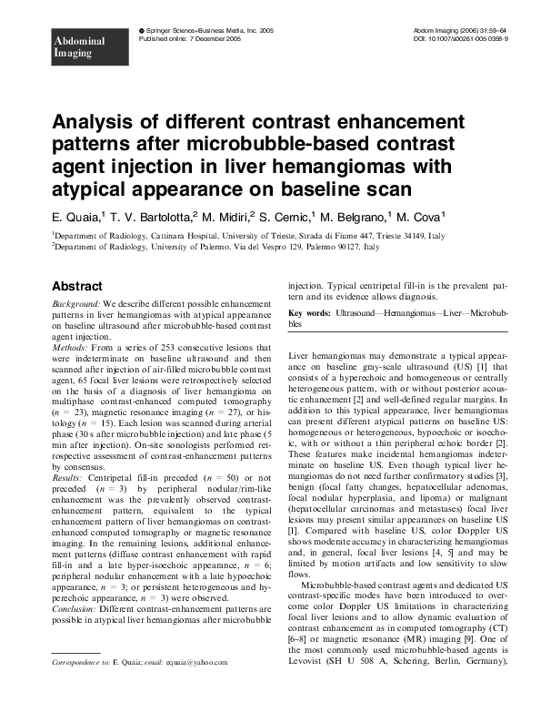 Pdf Analysis Of Different Contrast Enhancement Patterns After Microbubble Based Contrast Agent