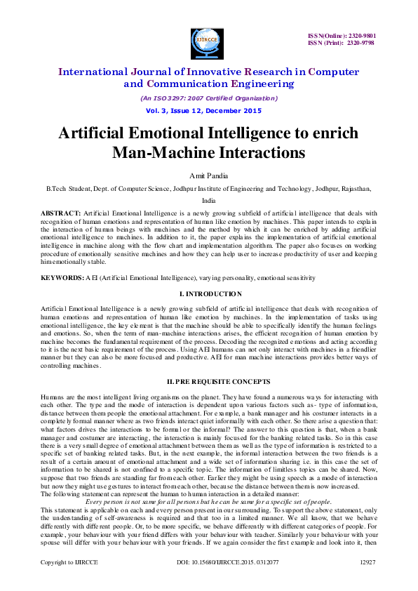 (PDF) Artificial Emotional Intelligence to enrich Man-Machine Interactions