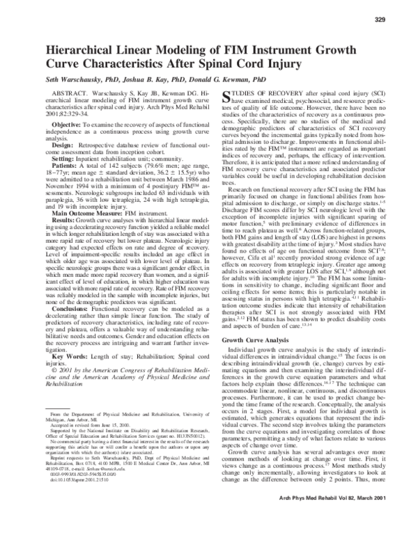 (PDF) Hierarchical linear modeling of FIM instrument growth curve ...