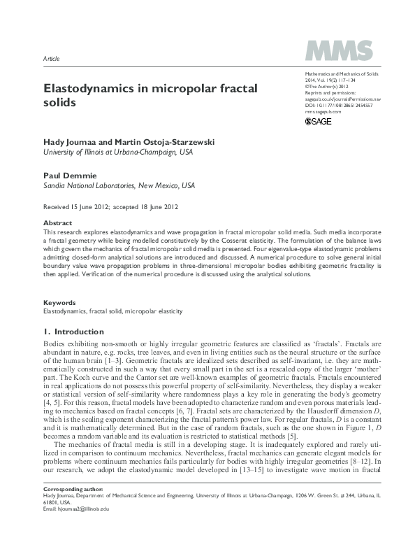 (PDF) Elastodynamics in micropolar fractal solids