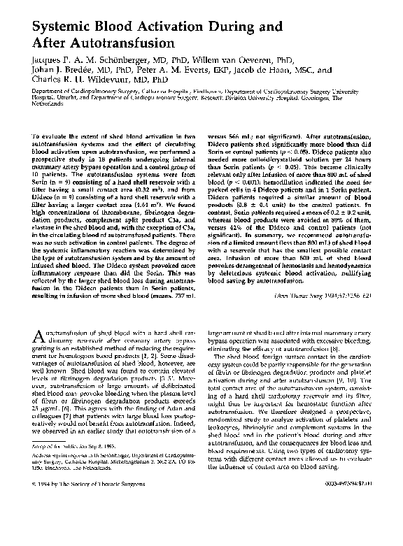 (PDF) Systemic blood activation during and after autotransfusion