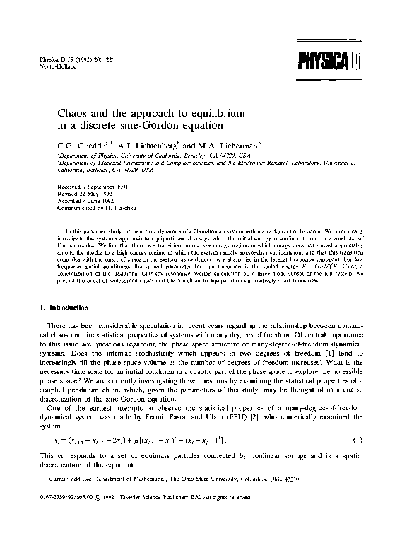 Pdf Chaos And The Approach To Equilibrium In A Discrete Sine Gordon Equation