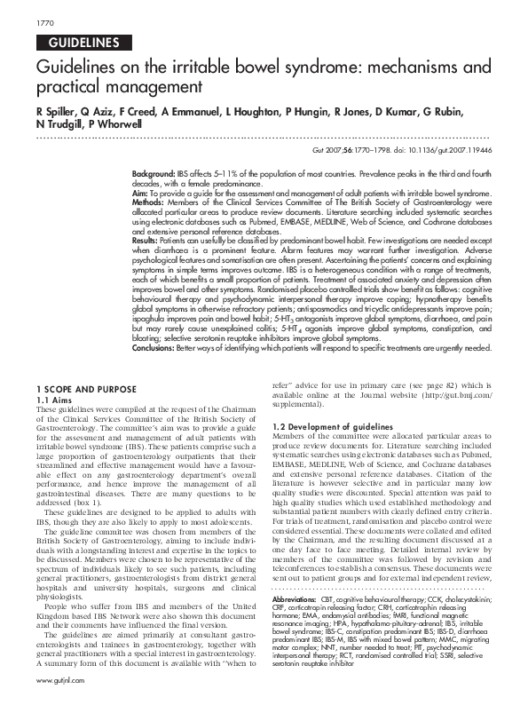 (PDF) Guidelines on the irritable bowel syndrome: Mechanisms and practical management