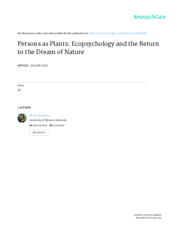 (PDF) Persons as Plants: Ecopsychology and the Return to the Dream of ...