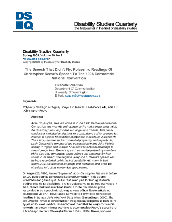 (PDF) The Speech That Didn't Fly: Polysemic Readings Of Christopher ...