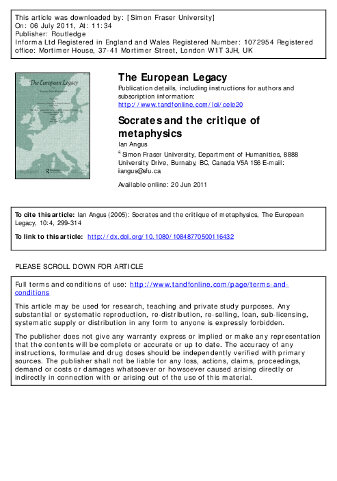 (PDF) Socrates and the Critique of Metaphysics