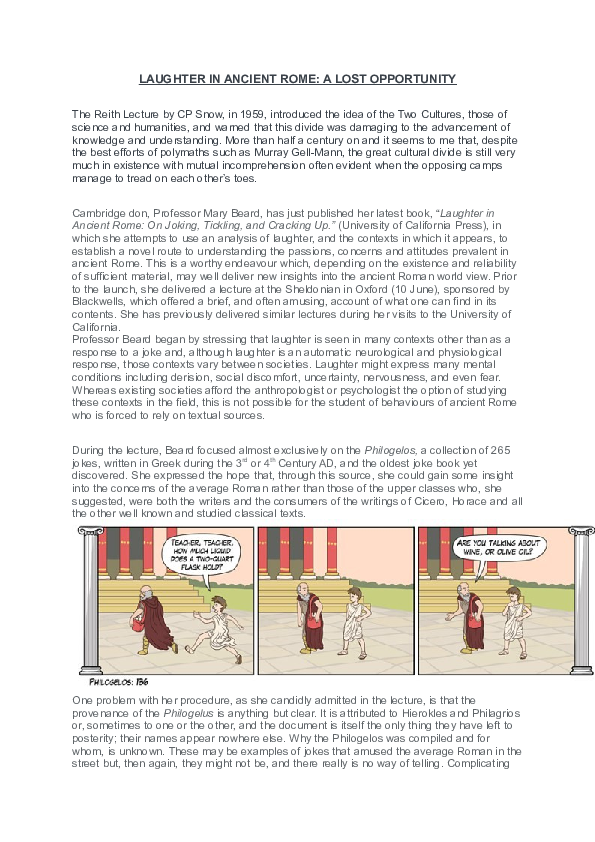 (DOC) Laughter in Ancient Rome: A Lost Opportunity