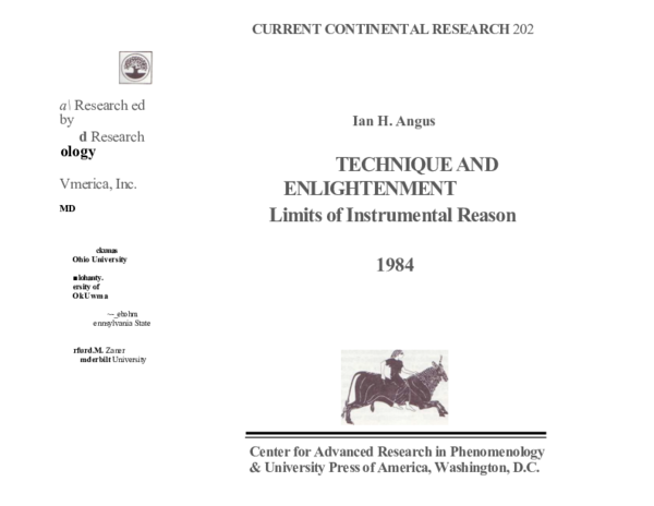 (PDF) Technique and Enlightenment: Limits of Instrumental Reason | Ian ...