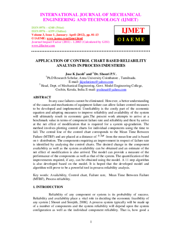 Pdf Application Of Control Chart Based Reliability Analysis In