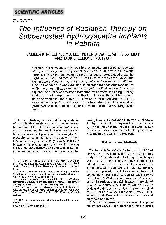 (PDF) The influence of radiation therapy on subperiosteal ...