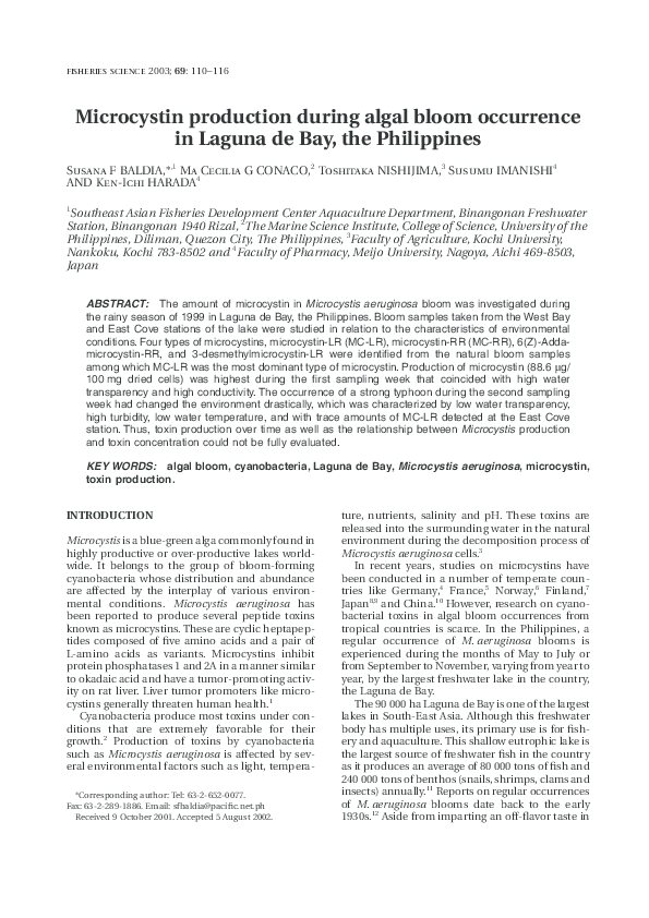 (PDF) Microcystin production during algal bloom occurrence in Laguna de ...