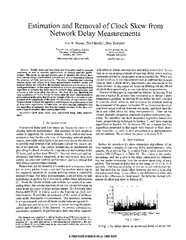Pdf Estimation And Removal Of Clock Skew From Network Delay