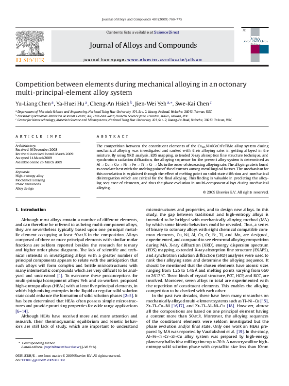 (PDF) Competition between elements during mechanical alloying in an ...
