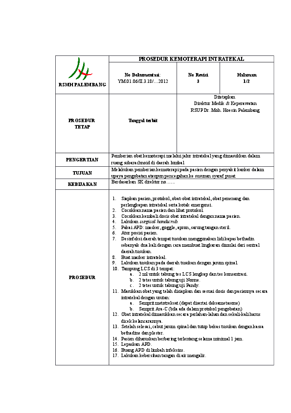(DOC) PROSEDUR KEMOTERAPI INTRATEKAL