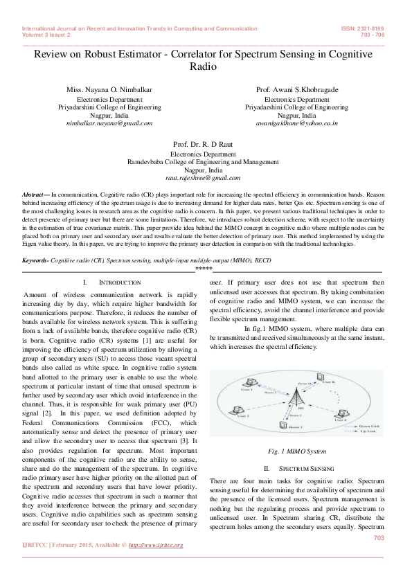 Pdf Review On Robust Estimator Correlator For Spectrum Sensing In Cognitive Radio